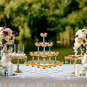 Zopeal 30 Pcs Champagne Coupe Glasses 5 oz Plastic Champagne Tower Disposable Martini Glasses Stackable Stemmed Champagne Coupe for Wedding Birthday Party Bar(Gold Glitter)