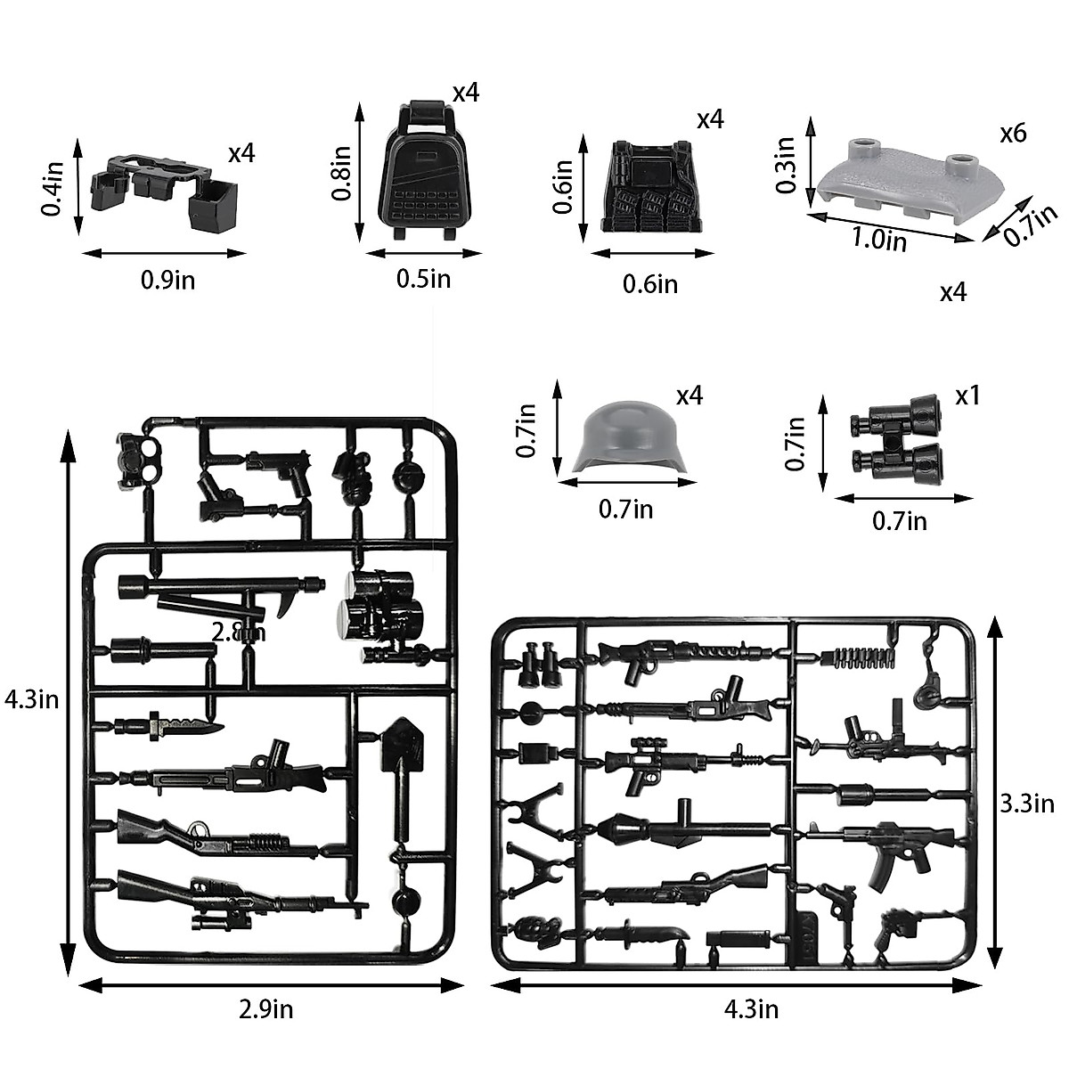 VICVIK Weapons Pack Military Weapons Accessories WWII Soldier Model Toys Military Equipment Battle Blocks Bricks Children's Toys, Compatible with Mini Figure Brick Toy for Boys Age 3＋