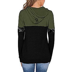 LERUCCI Womens Casual Long Sleeve Hoodie Sweatshirts Color Block Drawstring Pullover Shirts Tops with Pockets Camouflage Army Green Medium