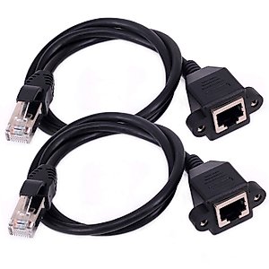 Yeworth Ethernet Extension Cable, [2 Pack] 0.6m RJ45 Male to Female LAN Ethernet Network Cat6 Cat5e Cat5 Panel Mount Cable RJ45 Extension Extender Cord for Switches, Routers (Black)
