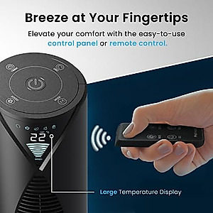 Pro Breeze 46" Oscillating Tower Fan with Remote, Floor Standing Fan Oscillating 70° - Powerful Quiet 45W Cooling Fan for Bedroom, 3 Speed, 4 Modes, 12 hr Timer - Bladeless Tower Fans for Room