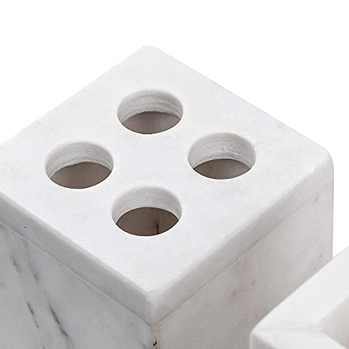 Real Simple Bathroom Accessory Set | Complete 6 Piece Bathroom Decor l Soap Dispenser, Cotton Ball Holder, Soap Dish, Toothbrush Holder & More (White Marble)