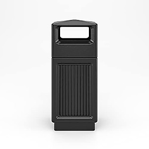 Safco Products Canmeleon Outdoor-Indoor Recessed Panel Trash Can with Ash Urn 9478BL, Black, Decorative Fluted Panels, 15 Gallon Capacity