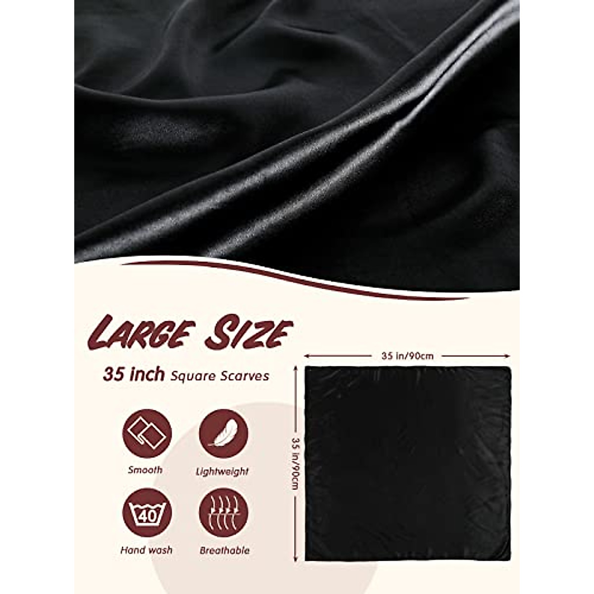 Codream Fashion Satin Square Head Scarf: 35 inch Lightweight Silk Like Neck Scarfs Vintage Hair Sleeping Wrap - Luxury Hair Bandana Designer Neckerchief for Ladies Women