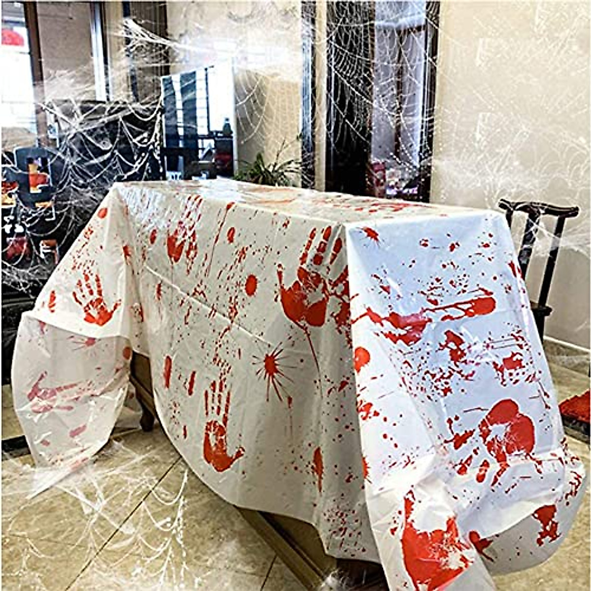 Halloween Bloody Tableware Set Party Decoration Supplies - Zombie Bloody Decorations Handprints Paper Cake Plates Napkins Plastic Tablecovers