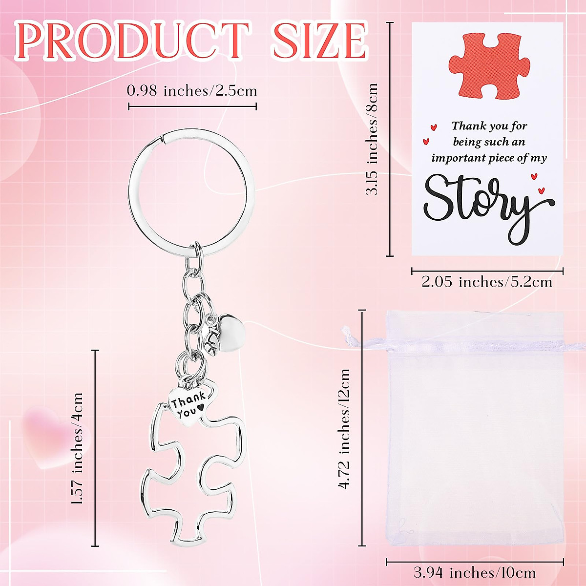 Landical 30 Sets Christmas Thank You Gift Bulk Teacher Appreciation Gifts Puzzle Keychain with Thank You Card Organza Bag for Teacher