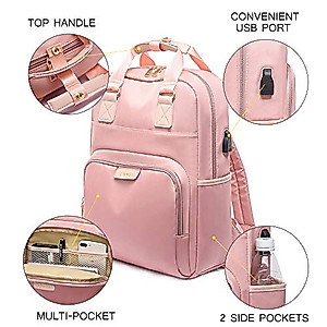 Travel Backpack for Women Men, Laptop Backpack Large Capacity Backpack for School with USB Charging Port, Work Laptop Bag Water Resistant, Waterproof Backpack Anti Theft-Pink