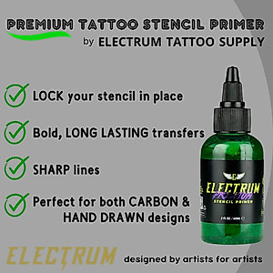 Electrum Tattoo Transfer Gel Solution, Stencil Application Gel Works Great for Carbon and Marker Stencils, Tattoo Stencil Gel, Stencil Primer, Made in the USA by Tattoo Artists, 2 Ounces