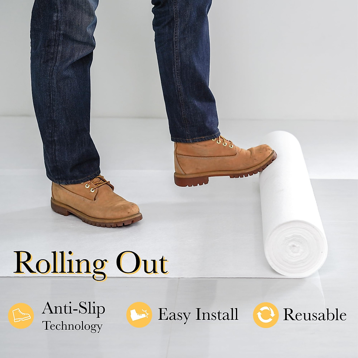 PAD 'N PROTECT Temporary Floor Protection 32in x 100ft (266.67 sqft.) Anti Slip/Pull, Paint/Waterproof, Reusable, Easy Applied with No Residue. Perfect for Construction, Movie Production, Etc.