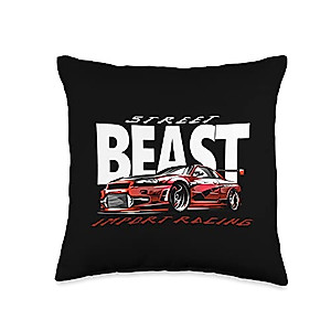 Motorsport Track Racing Street Race Pit Clothing Import Street Racer, Japanese Racing, Tuner Car Themed Throw Pillow, 16x16, Multicolor