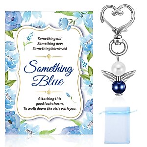 HOWAF Something Blue for Bride to Be on Wedding Gifts for Daughter - 1pcs Wedding Day Card 1pcs Angel Bouquet Garter Clip 1pcs Blue Organza Bag from Mom Dad Grandma Sister Friends