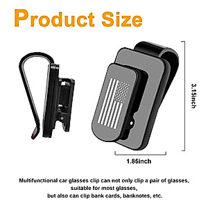 Kewucn Sunglass Holder for Car Visor, Metal US Flag Eyeglasses Hanger Mount, Multi-Function Ticket Card Clip, Personality Vehicle Organizer Accessories for Different Size Eyeglasses (Black+Grey, Flag)