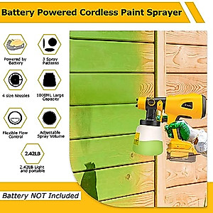 TAIRDA Cordless Paint Sprayer for DeWalt 20V Battery, Handheld HVLP Paint Sprayer with 1000ML Container, Electric Paint Sprayer for Painting Ceiling, Fence, Cabinets, Walls (Battery NOT Included)