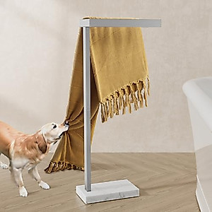 Natural Mable Standing Towel Rack with Weighted Base, KES Free Standing Towel Rack for Bathroom with 2X Wider Sturdy Tube, 2-Tier Towel Stand for Bathroom Floor, Brushed Steel, BTH225-2