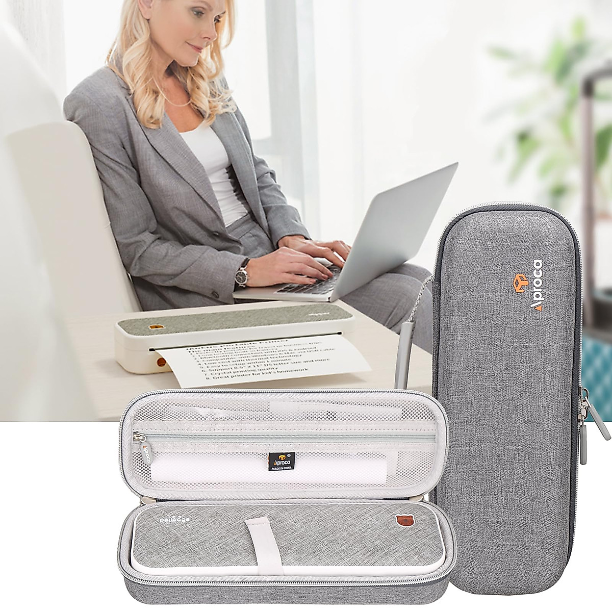 Aproca Grey Hard Storage Carrying Case, for JADENS Wireless Portable Printer/MUNBYN Portable Printer ITP01 and Accessories
