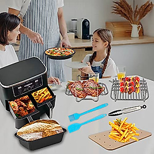 Dual Basket Air Fryer Accessories, Set of 8 Fit for Ninja Dual Air Fryer DZ201, DZ401 & Most 3.7Qt and Larger Dual Zone Air Fryers, Food Safe Accessories, 100 Pcs Disposable Parchment Air Fryer Liners