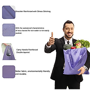 evohyah 1Pack Large Reusable Grocery Tote - 50LBS Ripstop Geometric Fashion Recycling Bag - Folding Storage - Machine Washable Nylon Bag with Zipper - Purple