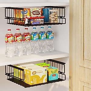 1Easylife Under Desk Storage Mesh Drawer Shelf, Self-Adhesive Pull Out Metal Tray Basket, No Drill Sliding Basket for Cable, Extension Cords, Home, Office, Workspace, Cabinet, Black