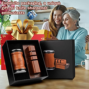 Rolling Knife Sharpener Tool Kit, 5-in-1 Knife Sharpening for Steel of any Hardness, Magnetic Base with Two Fixed Angles - 15°&20°，Wooden Roller with Diamond and Ceramic Discs