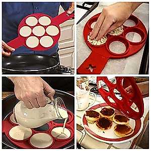 3 PCS Pancake Mould Ring Fried Egg Mould Reusable Silicone Nonstick Pancakes Muffin Mold,Heart/Star/Round Shape,Silicone Brush,Measuring Spoons,Saving Time