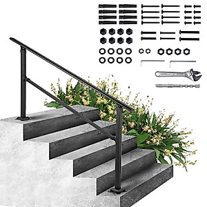 VEVOR Handrail for Outdoor Steps, 4-5 Steps Outdoor Handrail, Adjustable Metal Staircase Handrail, Thickened Stair Railings for Porch Railing, Deck Handrail