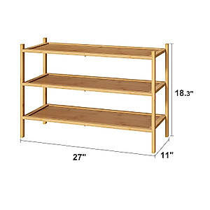 kiplant 3-Tier Shoe Rack for Entryway, Bamboo Wood Shoe Rack, Free Standing Shoe Racks for Indoor & Outdoor, Stackable Shoe Organizer for Closet