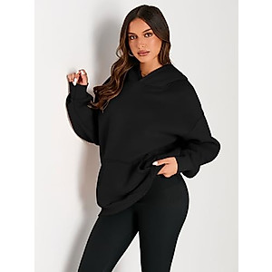 EFAN Oversized Sweatshirts Womens Hoodies Pullover Long Sleeve Fleece Sweaters With Pockets Fall Fashion Winter Clothes Outfits Y2k Teen Girls 2023 Black