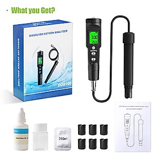 GISNPA Dissolved Oxygen Meter with ATC, 0-40.00 mg/L Measurement Range, DO Meter with Electrode Filling Fluid and Anaerobic Water Calibration Powder