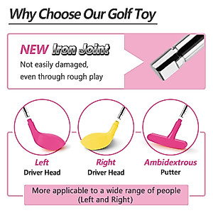 iPlay, iLearn Golf Toys Set for 3 4 Year Olds Girl, Toddler Outdoor Sport Gift, Kids Pink Outside Playset W/Left Right Club Head 15 Balls Unicorn Sticker, Active Birthday Gifts for Age 5 6 7 8 Child