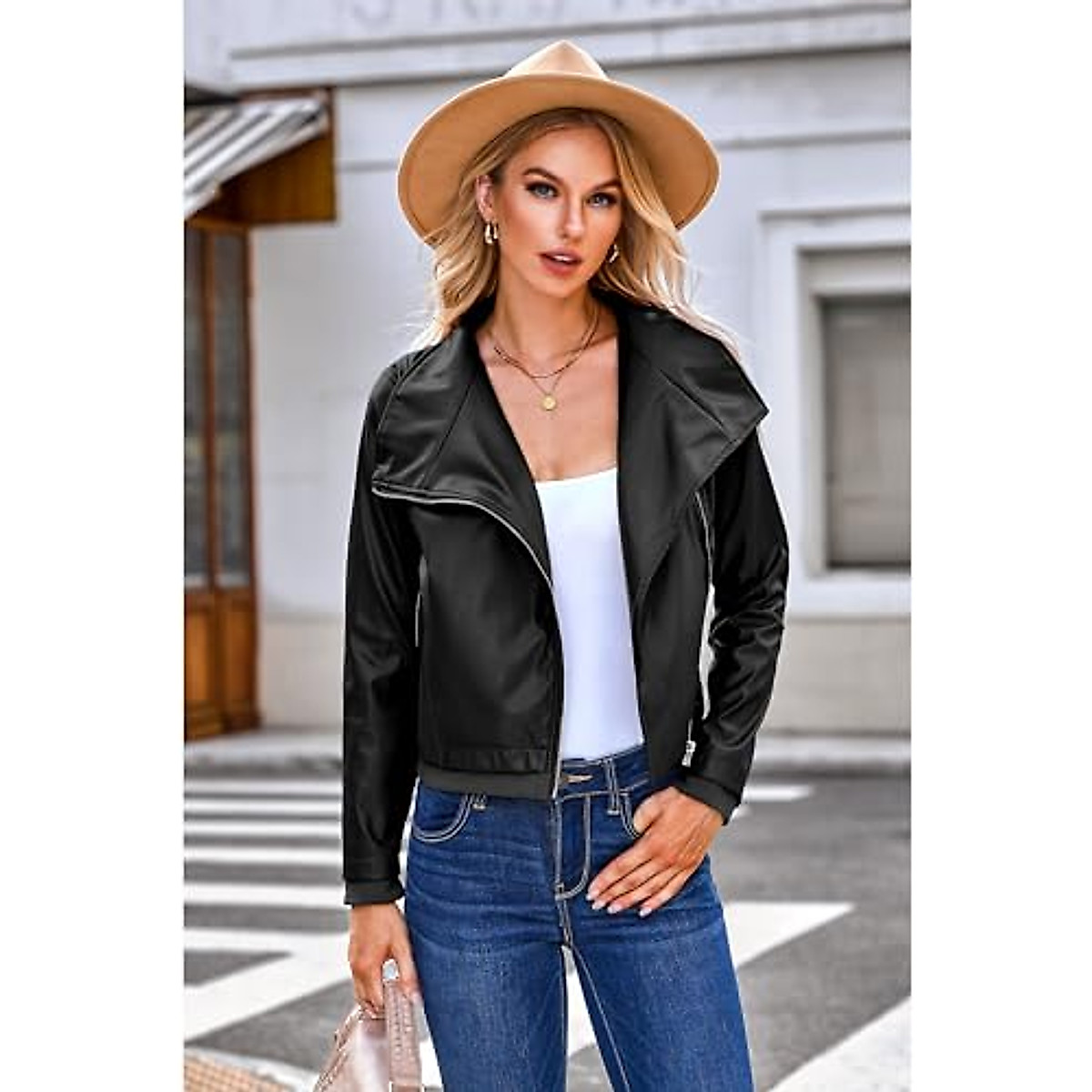 luvamia Zip Up Jacket Women's Leather Jacket Black Leathwr Jacket Women Black Pleather Jacket Women Black Jacket Women Black Jacket Women Zip Up Black Faux Leather Jacket Women Black large Size 12 14