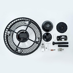 Modern Black Crystasl Ceiling Fan with Light, Caged 18" Bladeless Ceiling Fan with Remote Control, 6 Speed Low Profile Enclosed Ceiling Fan with Reversible Motor for Bedroom Kitchen Living Room