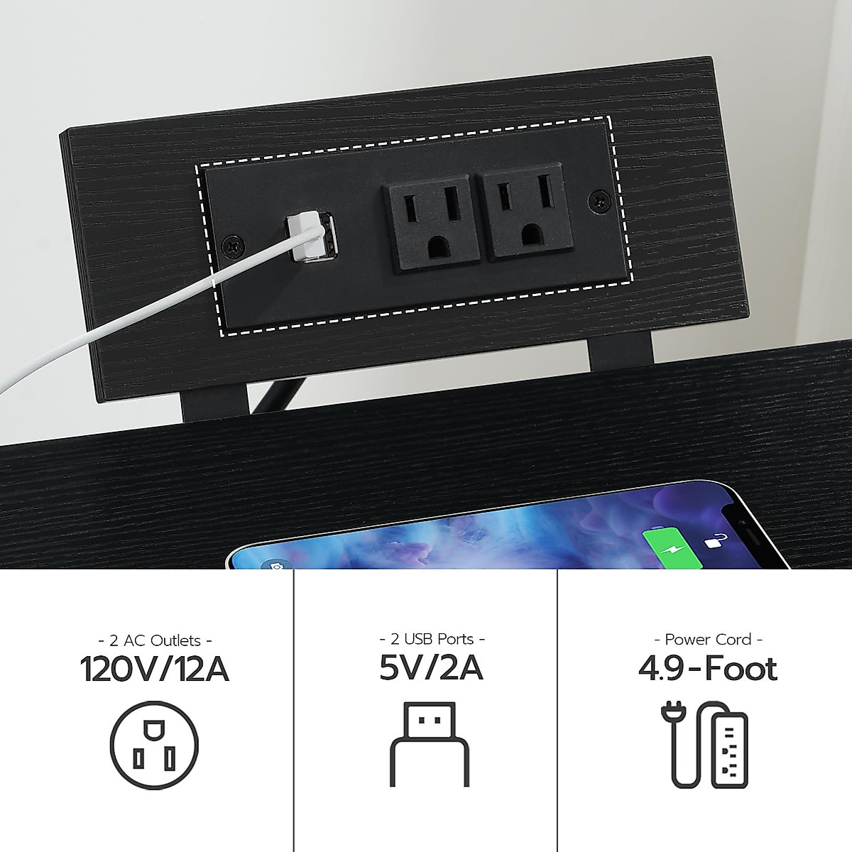 HOOBRO Nightstand with Charging Station, Bedside Table with LED Lights and 2 Fabric Drawers, End Table with Outlets and USB Ports, Small Night Stand for Bedroom, Black BB118UDBZ01