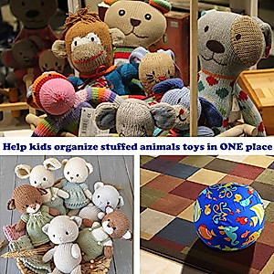 Stuffed Animal Storage Bean Bag Chairs Toy Storage Organizer Bean Bags Chair Cover for Kids 24" Cotton Canvas Beanbag with Zipper for Organizing Kid's and Adults Room, (Blue sea world, 24" x 1)