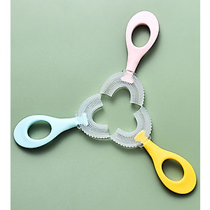 CUKEYOUZ 3 Pack Kids U Shaped Toothbrush with Silicone Brush Head,360 U-Shaped Toothbrush Manual U Shaped Toothbrush for Children Training Teeth Cleaning (Ages 2-12)