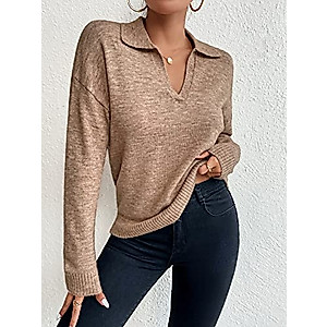 SHENHE Women's Casual V Neck Long Sleeve Knitted Pullover Polo Sweater Jumper Tops Camel M