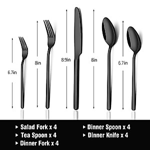 KINGSTONE Black Silverware Set, 20 PCs Black Flatware Set for 4, 18/10 Stainless steel Cutlery Set for Home Kitchen and Restaurant(Black, 20 pieces for 4)