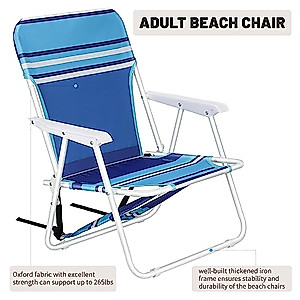 Beach Chairs for Adults 2 Pack, Lightweight Backpack Beach Chair with Shoulder Straps, Low Beach Chair Support 265lbs, Folding Beach Chair for Beach, Camping, Hiking, Picnic, Blue