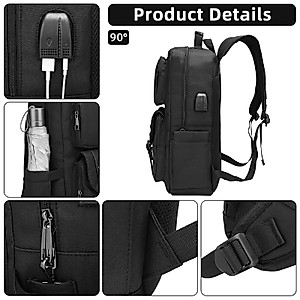 Laptop Backpack Women Men College Backpacks Bookbag Vintage Backpack Book Bag Fashion Back Pack Anti Theft Travel Backpacks with Charging Port fit 15.6 Inch Laptop Black