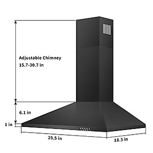 SNDOAS Black Range Hood,Wall Mount Range Hood 30 inch,Stainless Steel Range Hood with Ducted/Ductless Convertible,Stove Vent Hood,Aluminum Filters,3 Speed Exhaust Fan,LED Light,Button Control