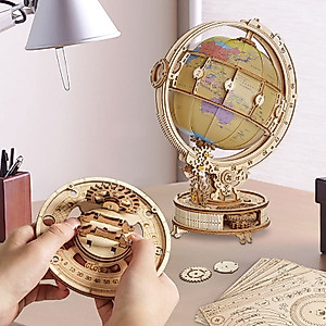 3D Wooden Puzzles for Adults, 2023New LED Light Wooden Globe Puzzle, Model Building Kits, Room Decor for Women, Men, Teen, Girls, Boys, Halloween Party, Christamas Gift