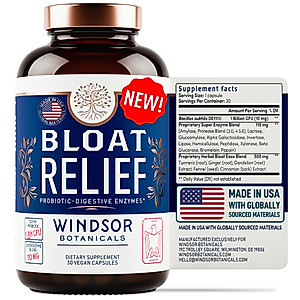 Bloat Relief Probiotic and Digestive Enzymes - Anti Bloating Turmeric, Fennel, Bromelain IBS Supplement - Detox Debloat Capsules Gas - Bloating Relief for Women and Men - 30 Gut Health Pills