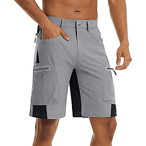 TACVASEN Men's Casual Shorts 10" Inseam Quick Dry Water Resistant Hiking Cargo Outdoor Grey Golf Shorts with Zipper Pockets for Work