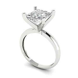 3 Ct Brilliant Princess Cut Clear Simulated Diamond 14K White Gold Solitaire Engagement Promise Bridal Ring Size 6.5