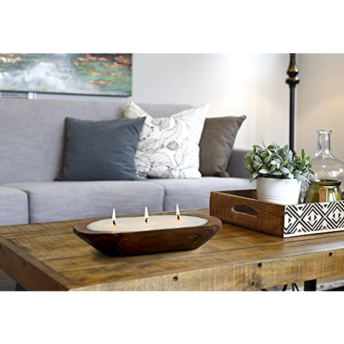 Dough Bowl Candle Company Lavender Soy Candle - 3 Wick Candle Essential Oil Wax Melts, Rustic Farmhouse Decor Odor Eliminator, 20 Ounce All-Natural Soy Candles Gifts for Women and Men