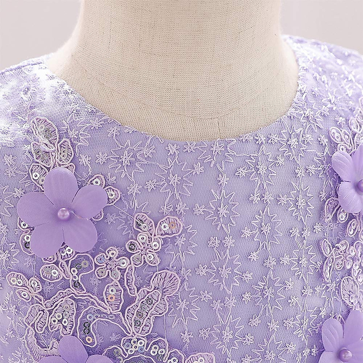 Lace Flower Girls Sequins Bowknot Tutu Dress for Kids Baby Christening Baptism Communion Birthday Party Formal Dress Toddler Infant Princess Pageant Wedding Bridesmaid Tulle Gowns Purple 12-18 Months