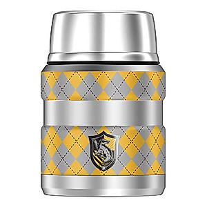 THERMOS Harry Potter Hufflepuff Plaid Sigil, STAINLESS KING Stainless Steel Food Jar with Folding Spoon, Vacuum insulated & Double Wall, 16oz