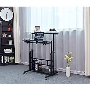 AIZ Mobile Standing Desk, Adjustable Computer Desk Rolling Laptop Desk Cart on Wheels Home Office Computer Workstation, Portable Laptop Stand Tall Table for Standing or Sitting, Black Willow