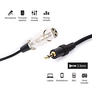 Tihebeyan 10FT/ 3 Pin XLR Connector Female to 1/8" 3.5mm Male Stereo Jack Microphone Audio Cord Cable Stereo Mini Jack AUX Cord Audio Cable