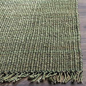 SAFAVIEH Natural Fiber Collection 4' Square Green NF368G Handmade Boho Fringe Woven Premium Jute Living Room Dining Bedroom Area Rug