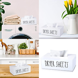Dryer Sheet Holder Dispenser Container Dryer Sheet Storage Box for Laundry Room Decor Light Luxury Style Fabric Softener Dispenser for Organizing Decorations (White,Wood)